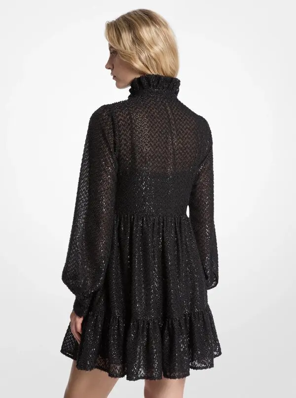Michael Kors Metallic Clip Jacquard Tie-neck Dress