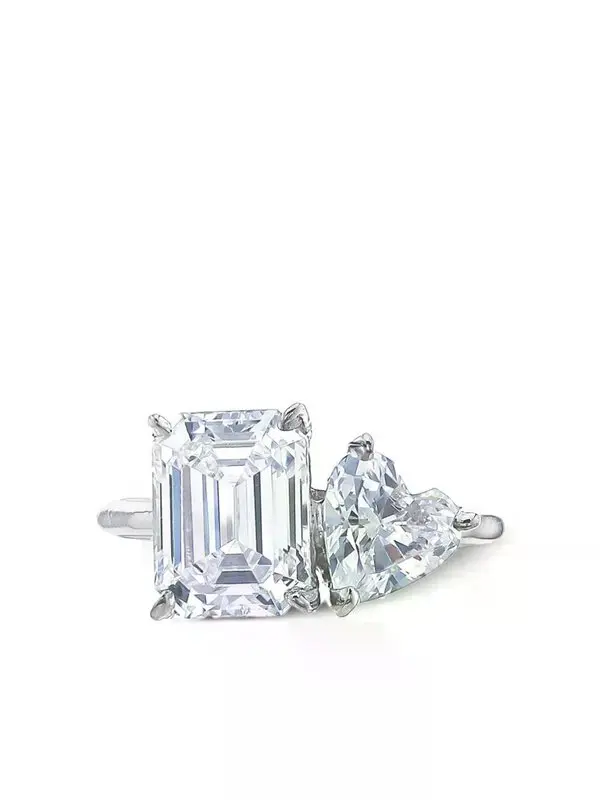 FANTASIA BY DESERIO Moi Et Toi Ring With Heart And Emerald Cut Diamonds - Silver