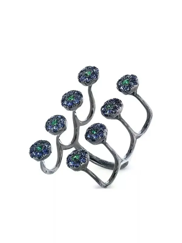 STEFERE 18k White Gold Sapphire And Garnet Ring - Silver