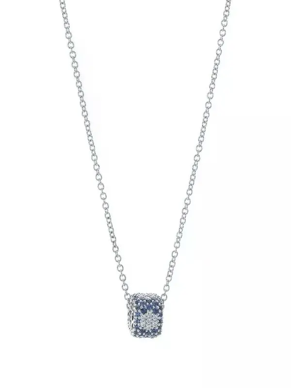 FULLORD 18k White Gold Diamond And Sapphire Ghost Pendant Necklace - Silver