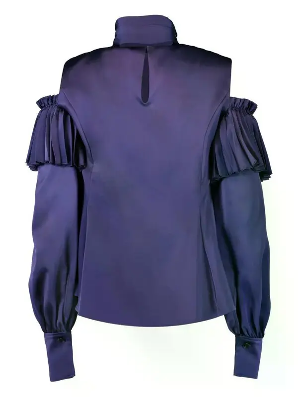 ADEAM Ashlee Pleated Cold-shoulder Blouse