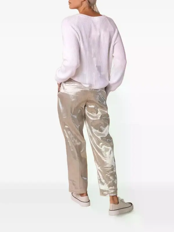 Brunello Cucinelli Metallic Pleated Straight Leg Pants