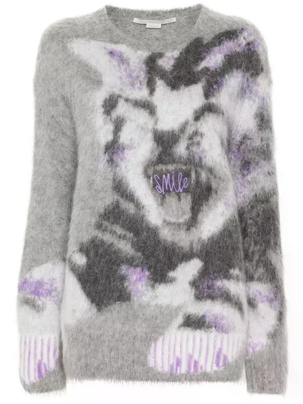 Stella McCartney Cat Intarsia Alpaca-blend Sweater - Silver