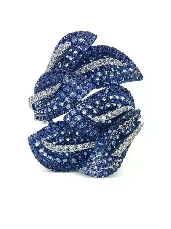 STEFERE 18k White Gold Diamond And Sapphire Leaf Ring - Silver