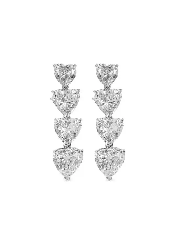 FANTASIA BY DESERIO Heart-shaped Linear Drop Earrings - Silver
