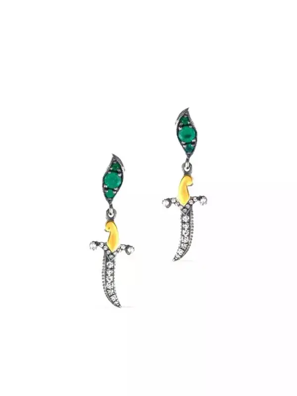 SEVAN BIÇAKÇI 24k Yellow Gold, Emerald, And Diamond Dagger Drop Earrings - Silver