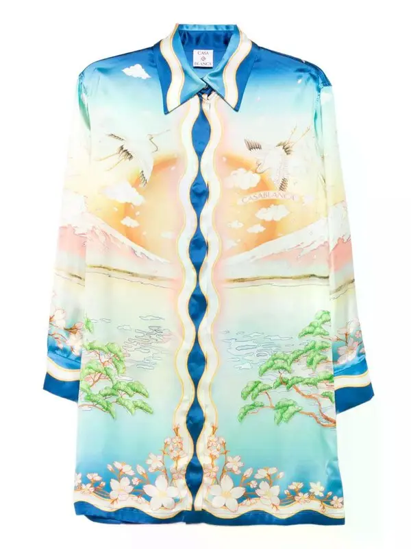 Casablanca Crane-print Midi Dress - Blue