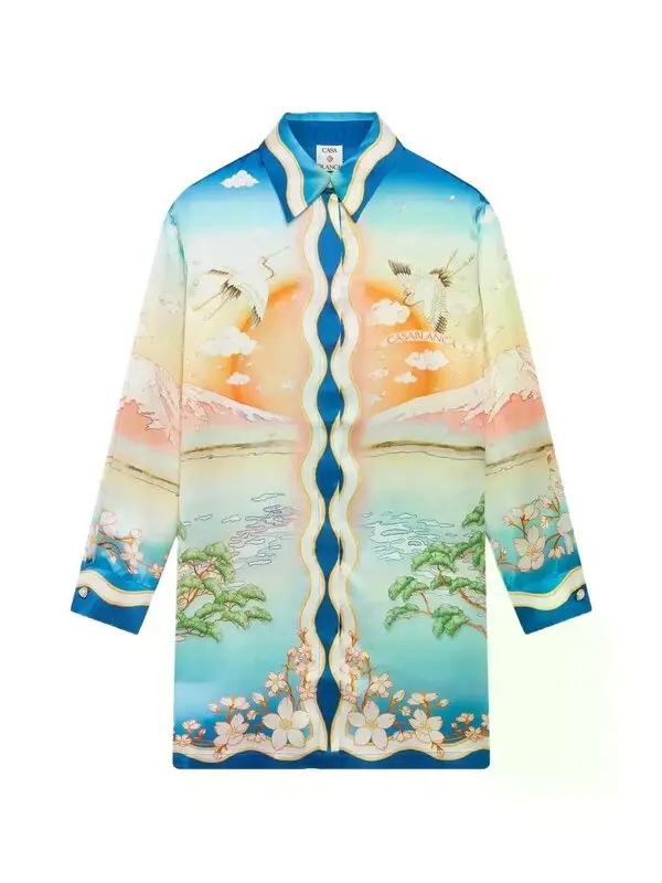 Casablanca Crane-print Midi Dress - Blue