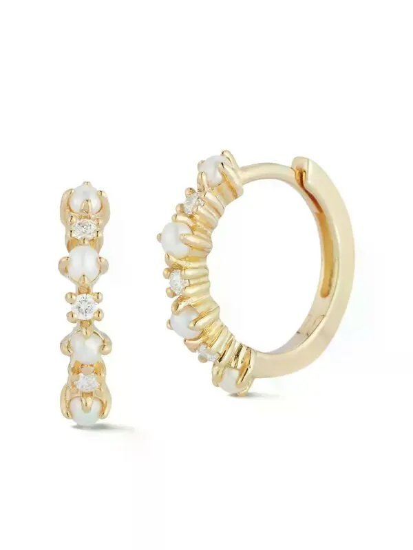 Mateo 14kt Yellow Pearl And Diamond Hoop Earrings - Gold