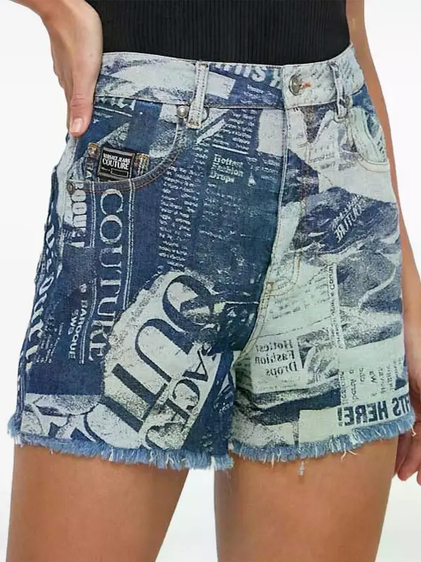Versace Printed Frayed Hem Shorts - Blue