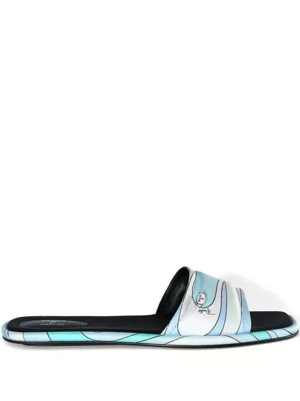Emilio Pucci Printed Silk Sandals - Blue