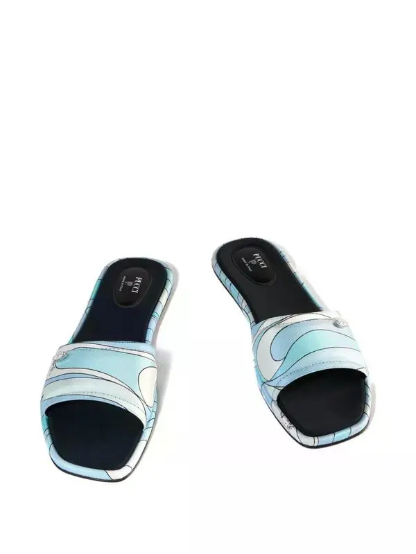 Emilio Pucci Printed Silk Sandals - Blue