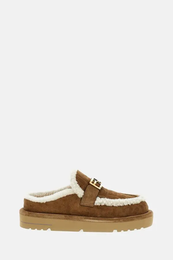 Fendi Suede And Sheepskin Sabots