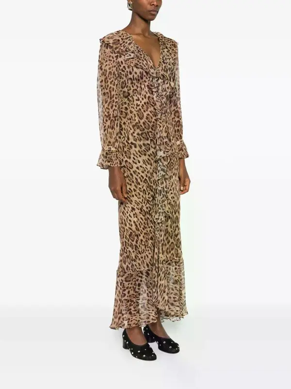 Rixo Grayce Ruffled Leopard Print Midi Dress - Brown