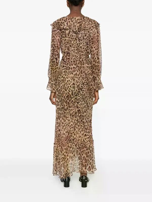 Rixo Grayce Ruffled Leopard Print Midi Dress - Brown