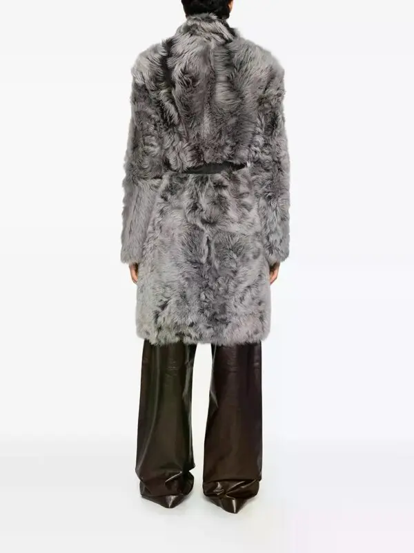 YVES SALOMON Belted Shearling Coat - Grey