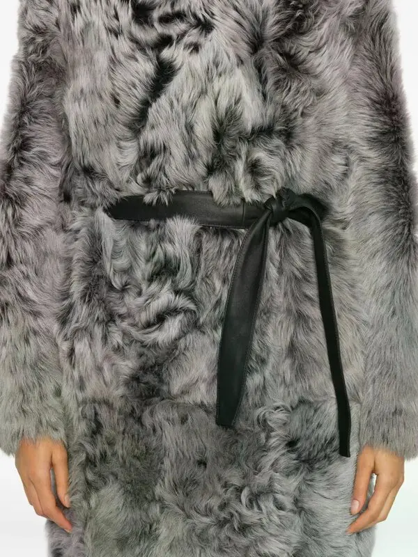 YVES SALOMON Belted Shearling Coat - Grey