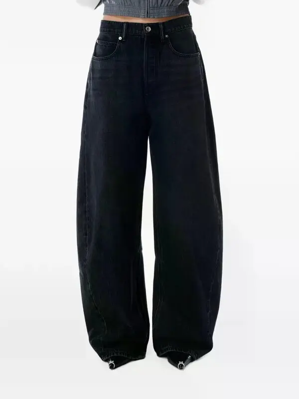 Alexander Wang Crystal Embellished Wide Leg Jeans - Grey