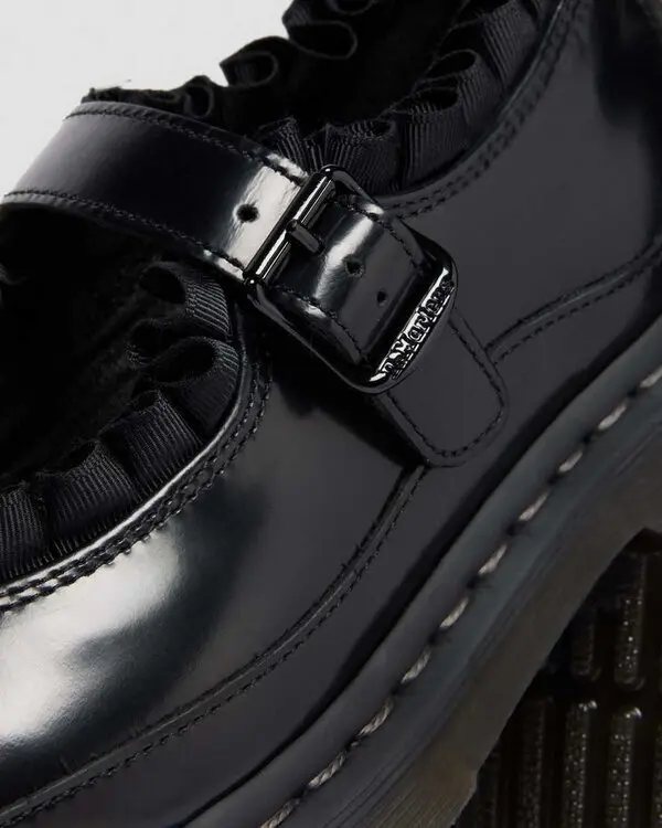 Dr. Martens Elphie Mary Jane Frill Leather Shoes In Black - 29