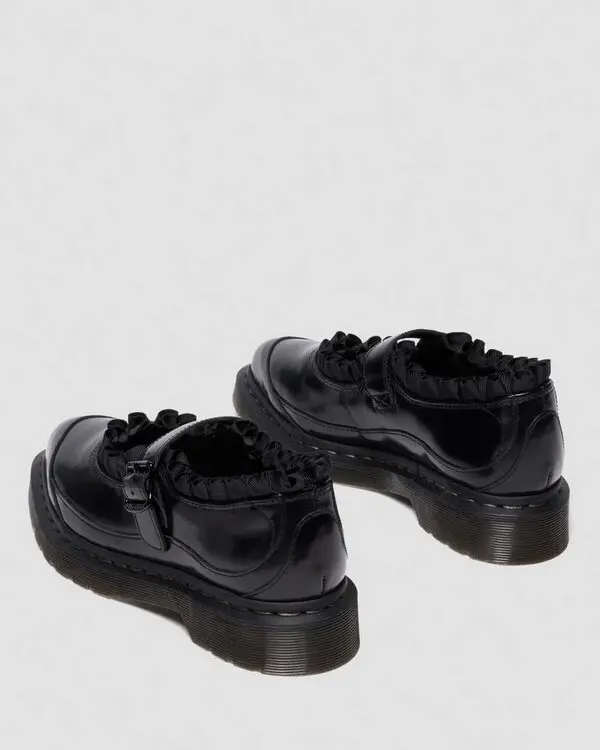 Dr. Martens Elphie Mary Jane Frill Leather Shoes In Black - 29