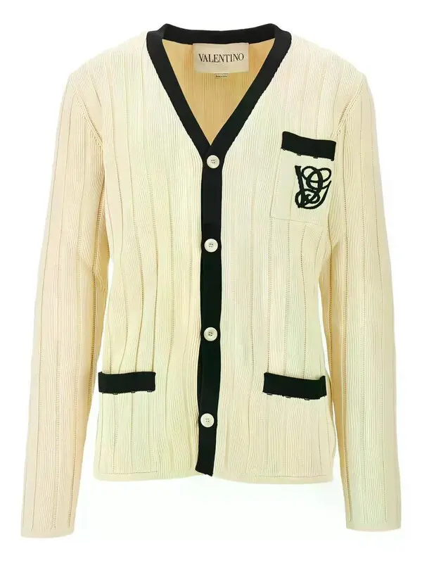 Valentino Garavani Monogram-embroidered Cardigan - Neutrals