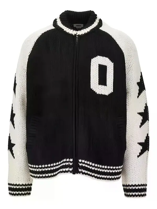Obey Star-detail Zip-up Cardigan - Black