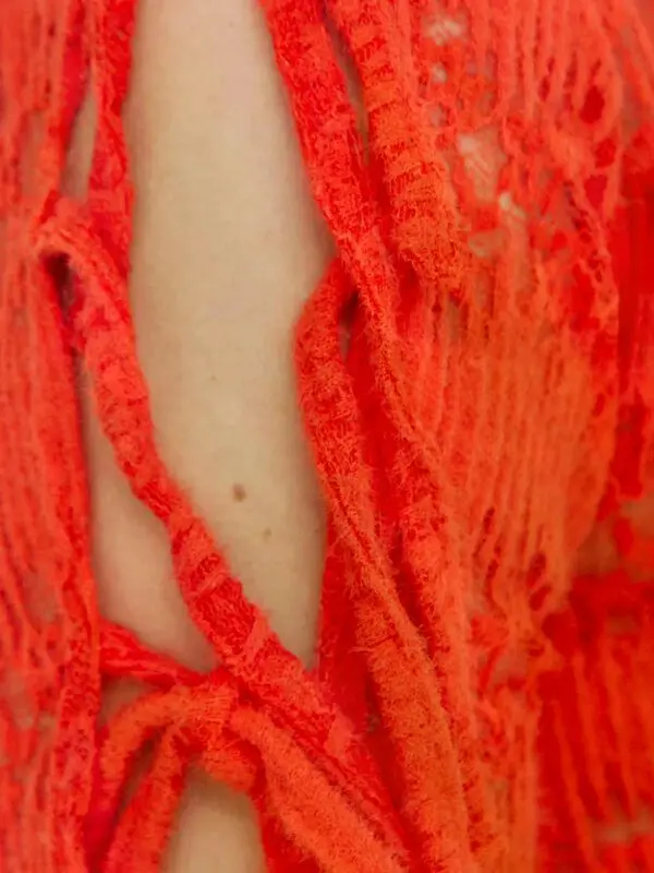 WON HUNDRED Tie-detailed Open-knit Top - Red