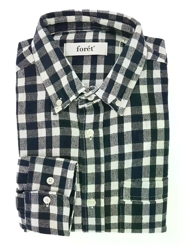 FORET Gingham-pattern Cotton Shirt - Blue