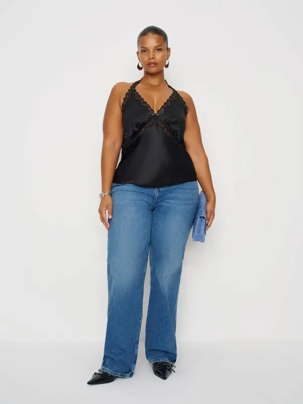 REFORMATION Monica Silk Top Es - Black
