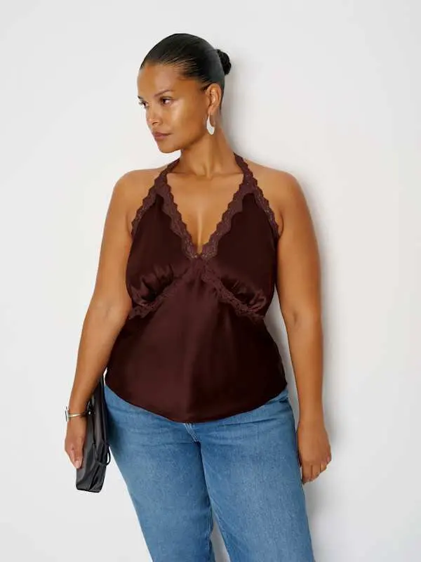 REFORMATION Monica Silk Top Es - Brown