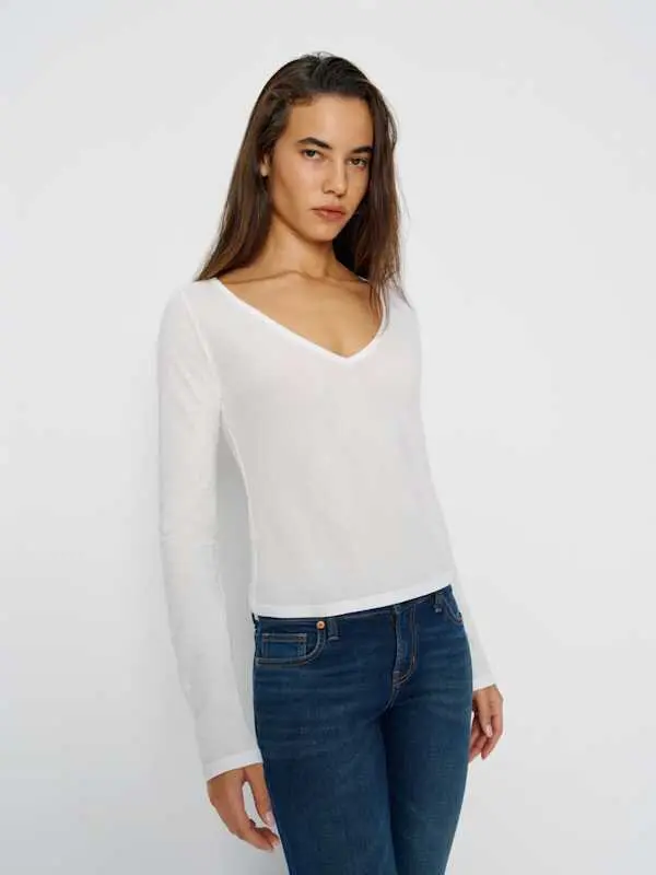 REFORMATION Jenna Long Sleeve T-shirt - White