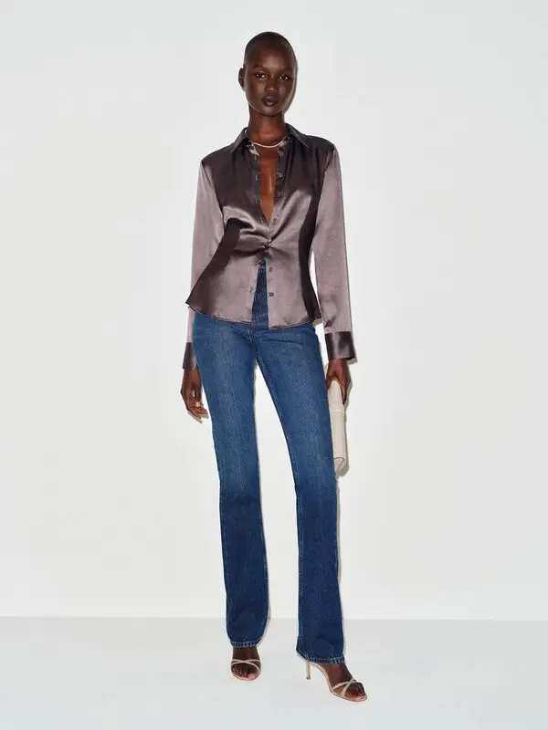 REFORMATION Raya Fitted Silk Shirt - Grey