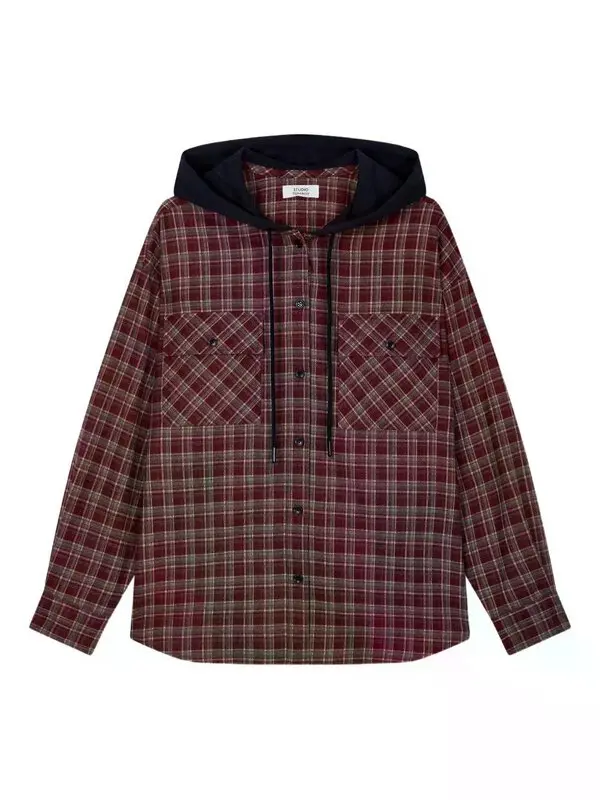 STUDIO TOMBOY Check-pattern Hooded Shirt - Red