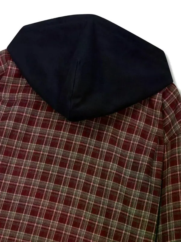 STUDIO TOMBOY Check-pattern Hooded Shirt - Red
