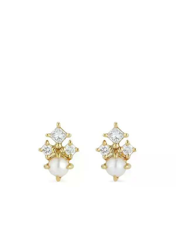 Mateo 14k Yellow Diamond And Pearl Stud Earrings - Gold