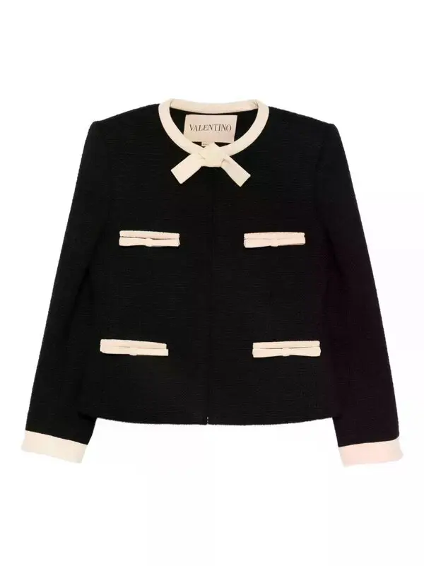 Valentino Garavani Textured Tweed Jacket With Contrasting Trim And Bow Detail