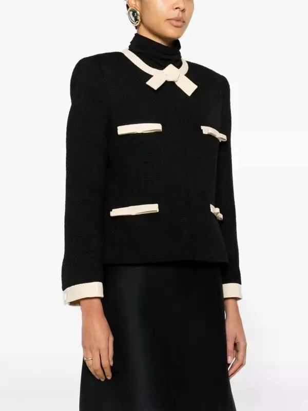 Valentino Garavani Textured Tweed Jacket With Contrasting Trim And Bow Detail