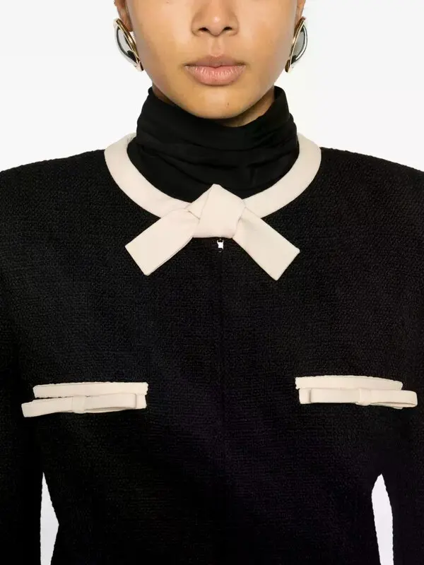 Valentino Garavani Textured Tweed Jacket With Contrasting Trim And Bow Detail