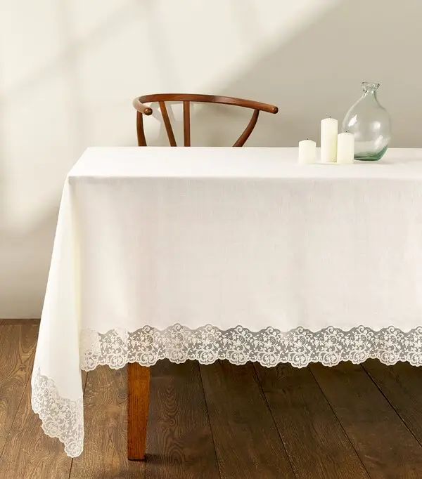 DEA Linen Lace-trim Elite Tablecloth