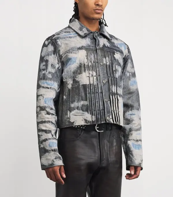 424 Denim-effect Leather Trucker Jacket - Blue