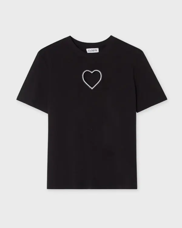 CLOEYS T-shirt With Heart Detail - Black