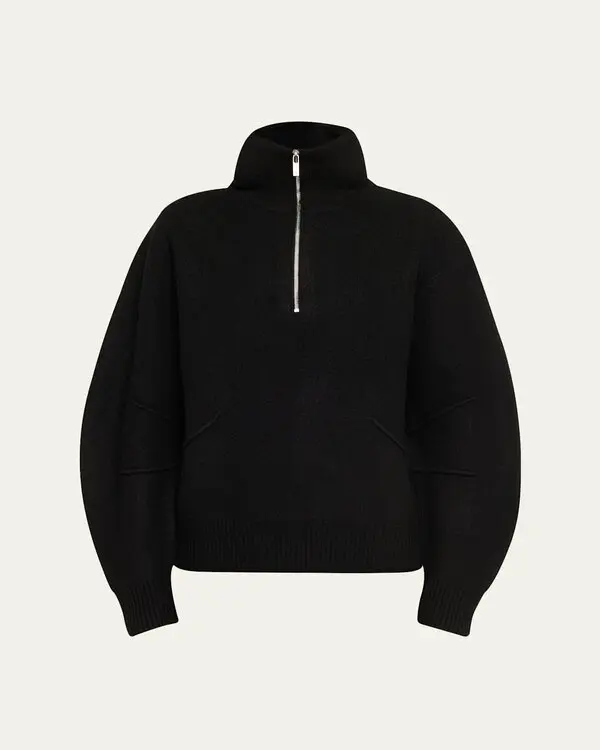 Helmut Lang Boiled Merino Wool Half-zip Funnel Neck Sweater - Black