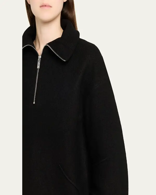 Helmut Lang Boiled Merino Wool Half-zip Funnel Neck Sweater - Black