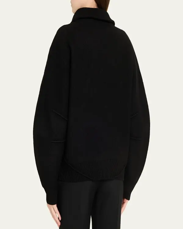 Helmut Lang Boiled Merino Wool Half-zip Funnel Neck Sweater - Black