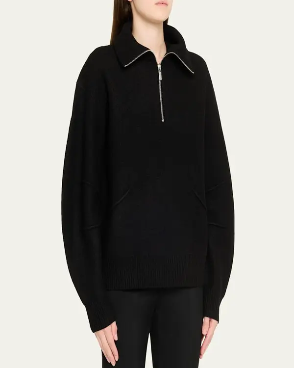 Helmut Lang Boiled Merino Wool Half-zip Funnel Neck Sweater - Black