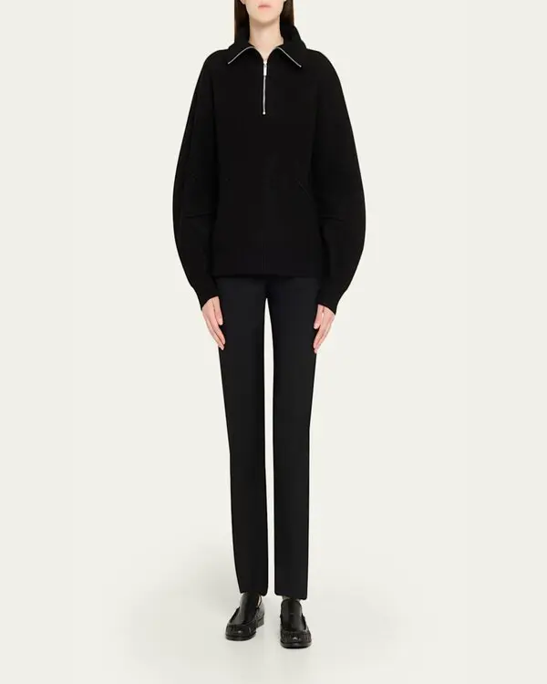 Helmut Lang Boiled Merino Wool Half-zip Funnel Neck Sweater - Black