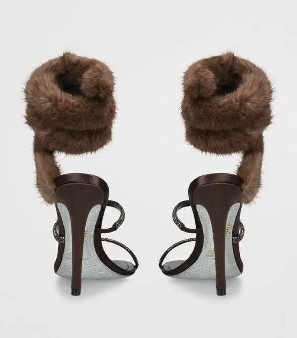 Rene Caovilla Fur-trim Cleo 105 Sandals - Brown