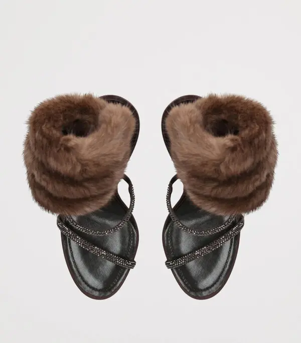 Rene Caovilla Fur-trim Cleo 105 Sandals - Brown