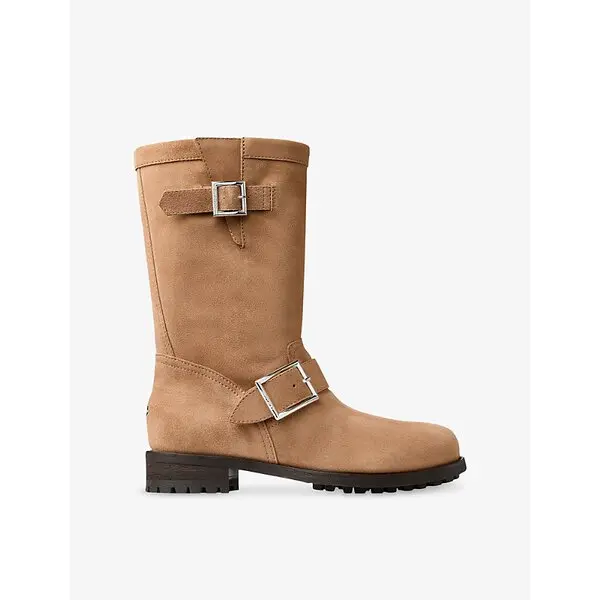 JIMMY CHOO Biker Mid Velvet-suede Boots - Toffee