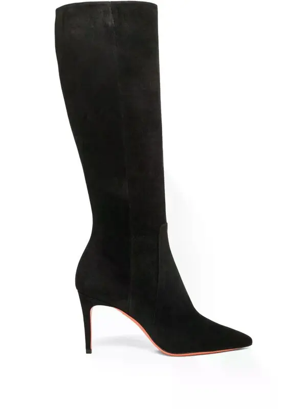 Santoni High-heel Suede Boots - Black